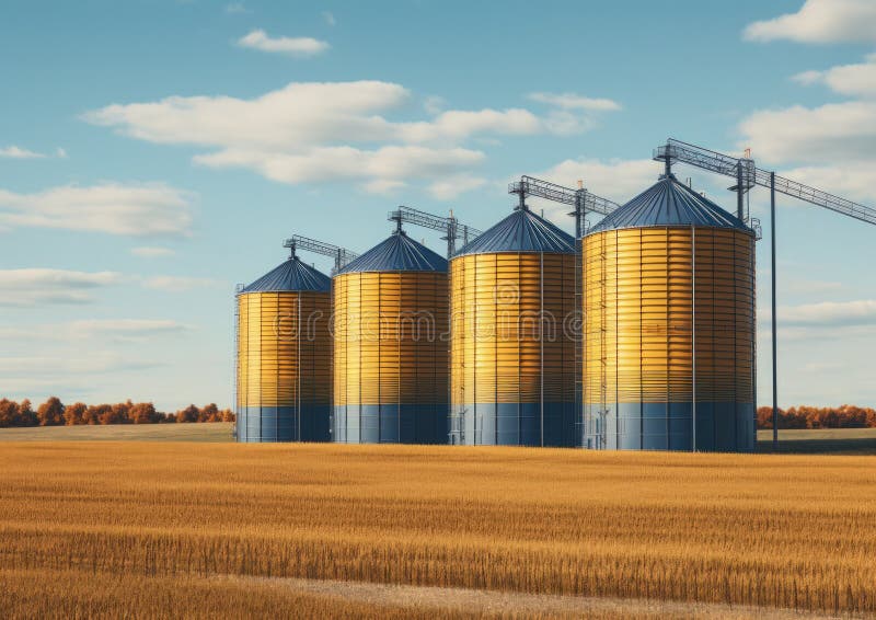 Grain Silos of Agri-industrial Facility in the Field. Stock ...