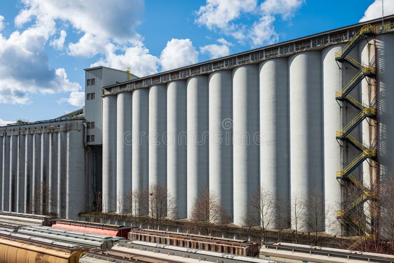 Grain Silos Elevator. a Agrarian Facility Complex Designed To Stockpile ...