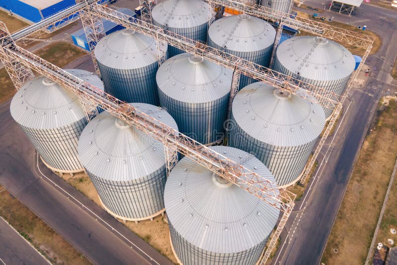Grain Storage in Large Silos Aerial View. Silo with Grain Stock Image ...