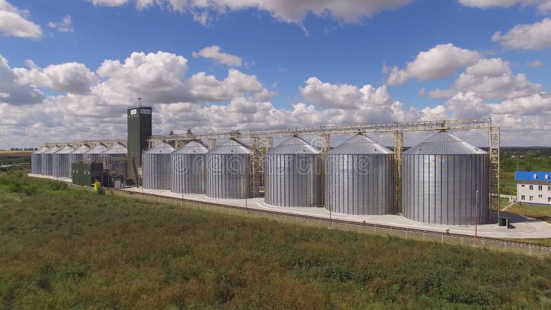 Grain Storage Tank. Large Metal Silos for Grain Storage. View from ...