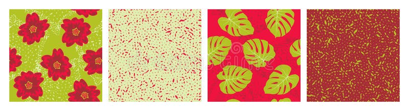 Grain Texture and Floral Seamless Pattern Vector Set. Botanical Design ...