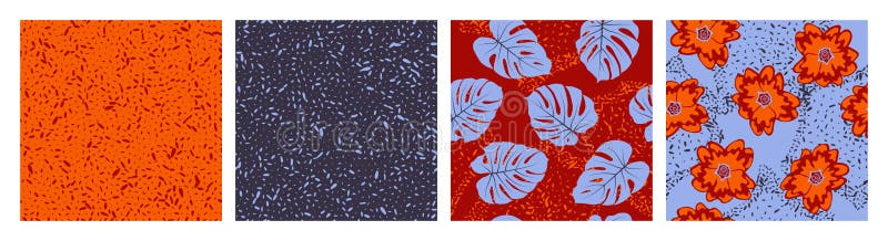 Grain Texture and Floral Seamless Pattern Vector Set. Botanical Design ...