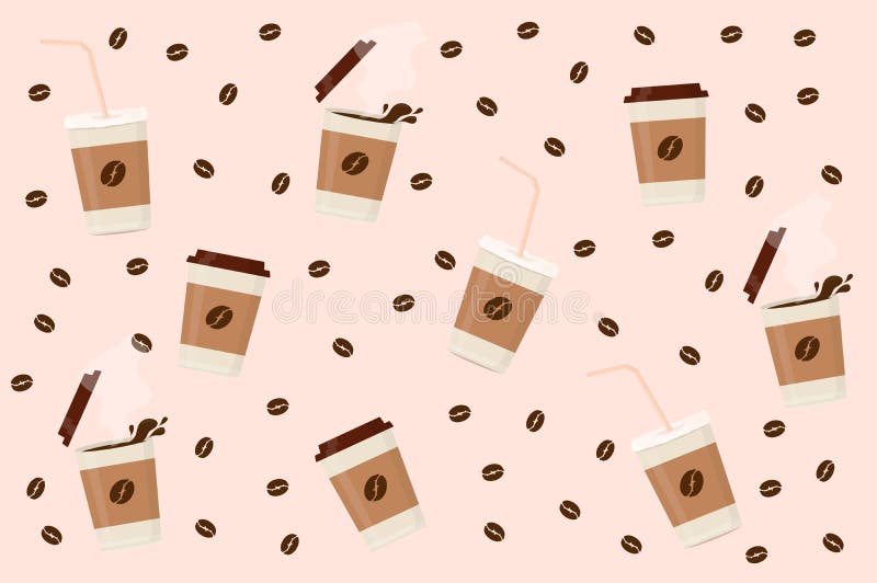 Grains of Black Roasted Fresh Coffee with Paper Cups Latte Espresso ...