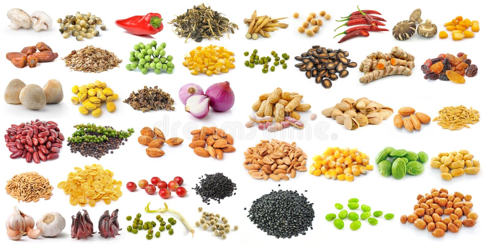 Vegetable Grains and Herbs on White Background Stock Photo - Image of ...