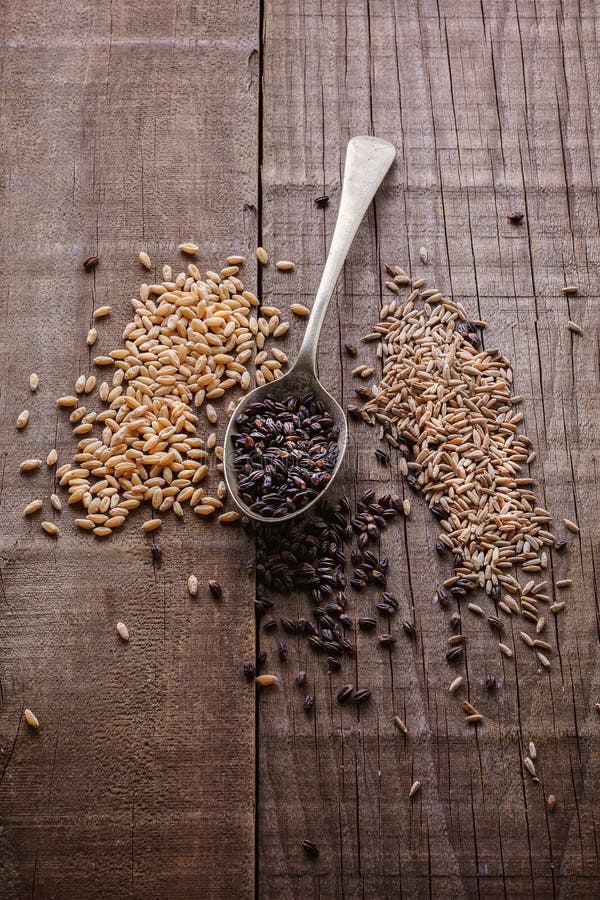 Grains on Rustic Wooden Background Stock Image - Image of healthy, meal ...