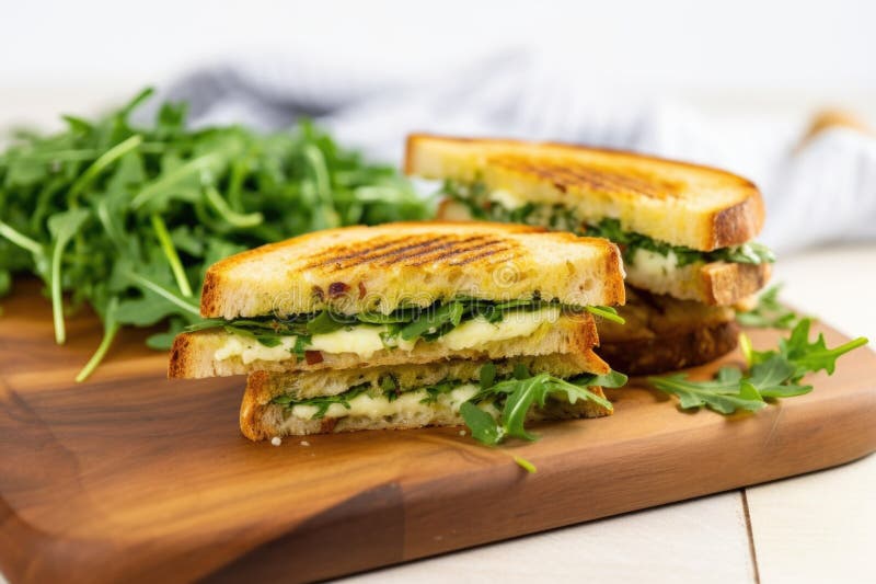 Grainy Bread Panini with Fresh Arugula on Side Stock Image - Image of ...