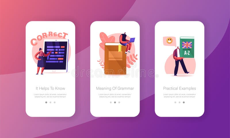 Grammar Examination Mobile App Page Onboard Screen Template. Tiny ...