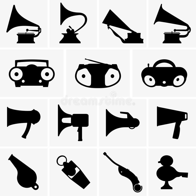 Gramofony, Megafony, Gwizd, Boomboxes Ilustracja Wektor - Ilustracja ...