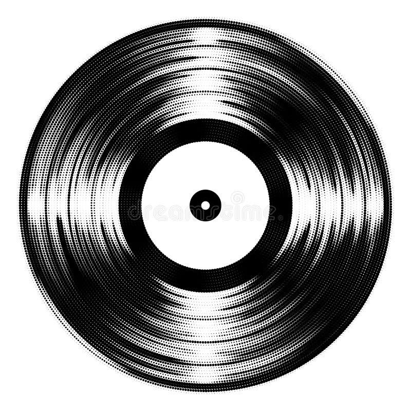 Gramophone Black Vinyl LP Record Silhouette Isolated on White Background with Halftone Effect ...