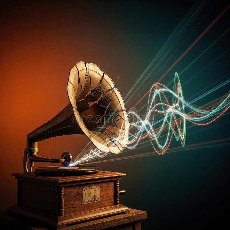 A Gramophone Emits Visual Sound Waves. Stock Image - Image of sonic ...