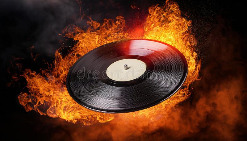 Gramophone Record with Flames of Fire Stock Illustration - Illustration ...
