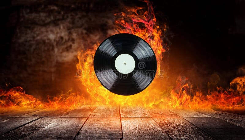 Gramophone Record with Flames of Fire Stock Illustration - Illustration ...