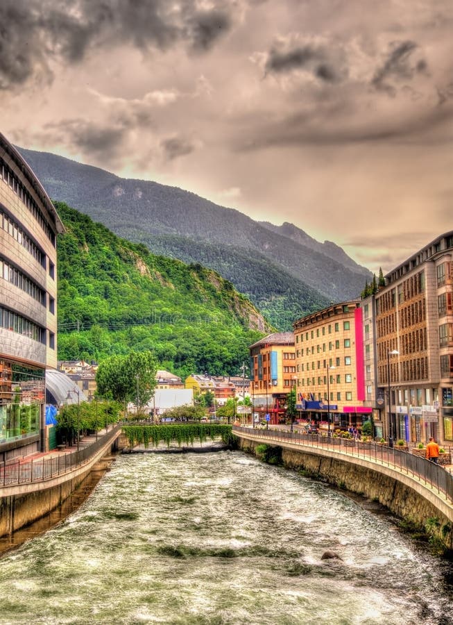 City Landscape - The River Valira Flowing In Andorra La Vella ...