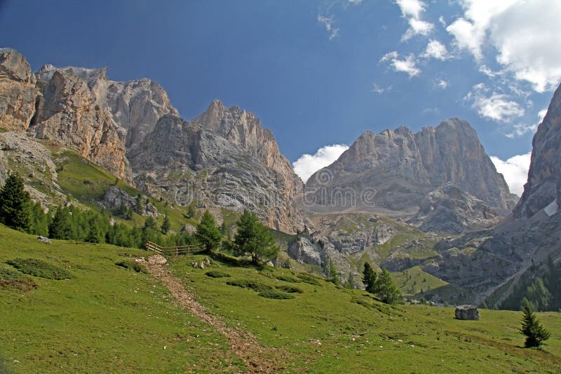Gran Vernel and Marmolada from Contrin Valley Stock Photo - Image of ...