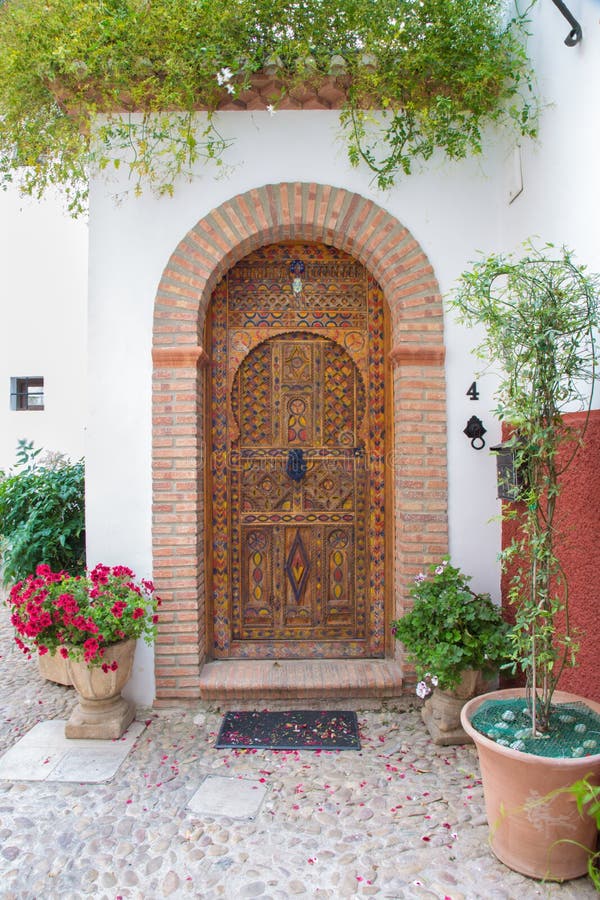 Granada - the Door of House in Mudejar Style. Stock Image - Image of ...