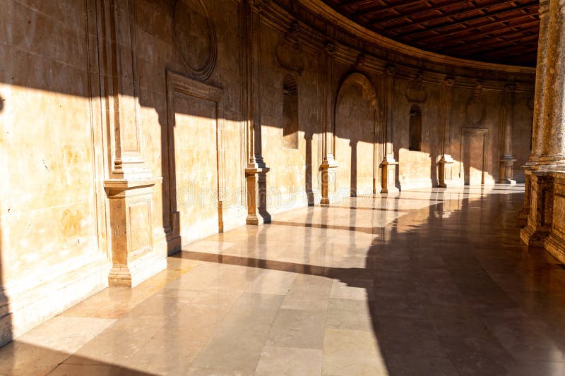 Sunlit Arcade Inside Charles V Palace in Granada Editorial Image ...