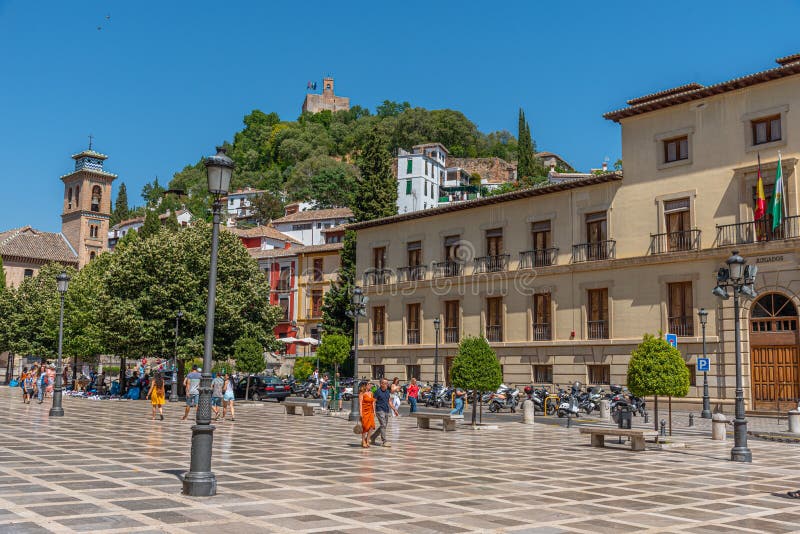 GRANADA, SPAIN, JUNE 23, 2019: People are Strolling on Square of ...