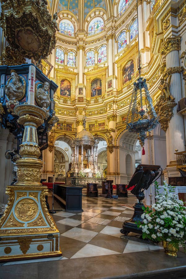 Altar at Granada Cathedral Interior - Granada, Andalusia, Spain ...