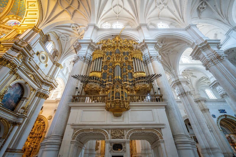 Pipe Organ at Granada Cathedral Interior - Granada, Andalusia, Spain ...