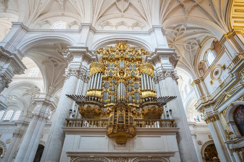Pipe Organ at Granada Cathedral Interior - Granada, Andalusia, Spain ...