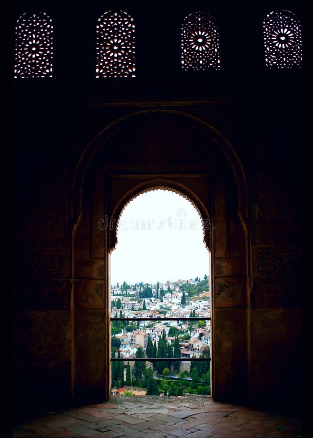 Granada through the Windows of Alhambra Stock Photo - Image of white ...