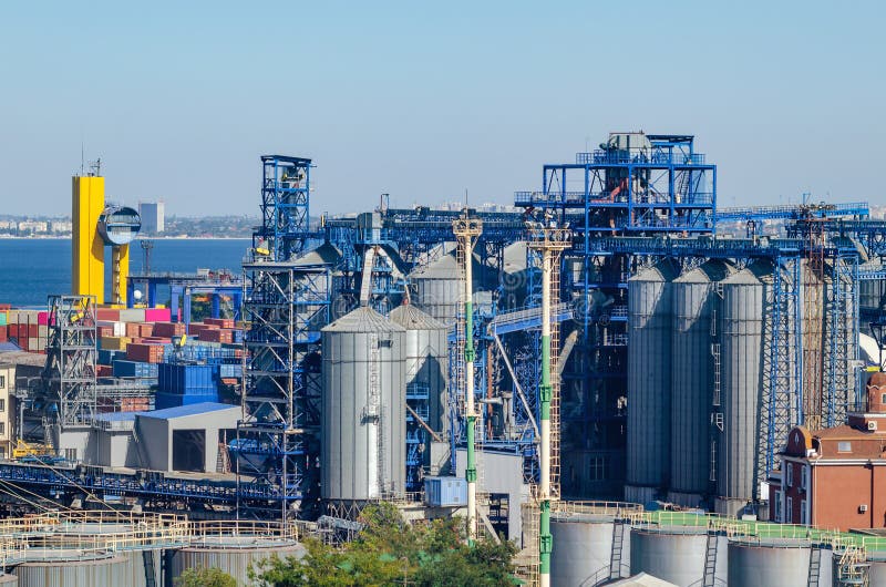 Granary with Containers for Storage and Loading of Grain in the Seaport ...