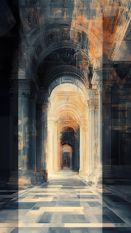 Grand Architectural Hallway Perspective View Stock Photo - Image of ...