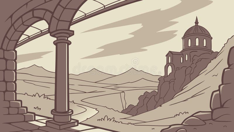 Grand Archways and Distant Building, Historic Architecture Vector ...