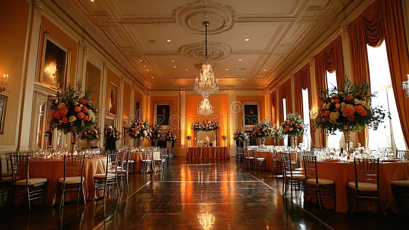 Grand Ballroom Decorated for a Wedding Reception Stock Illustration ...