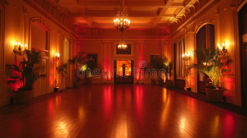 Grand Ballroom Illuminated Red Evening Event Stock Illustration ...