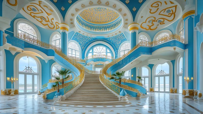 Grand Blue Palace Staircase, Ocean View Stock Illustration ...