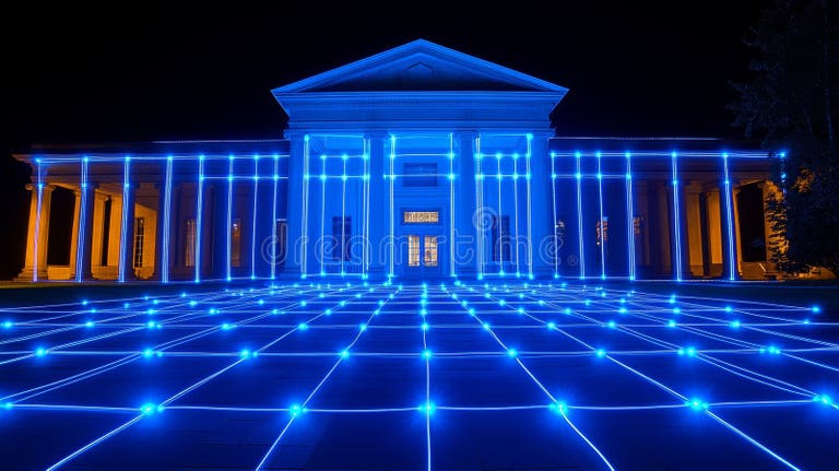 Grand Building Connected., Digital Network Projection Mapping, Blue ...