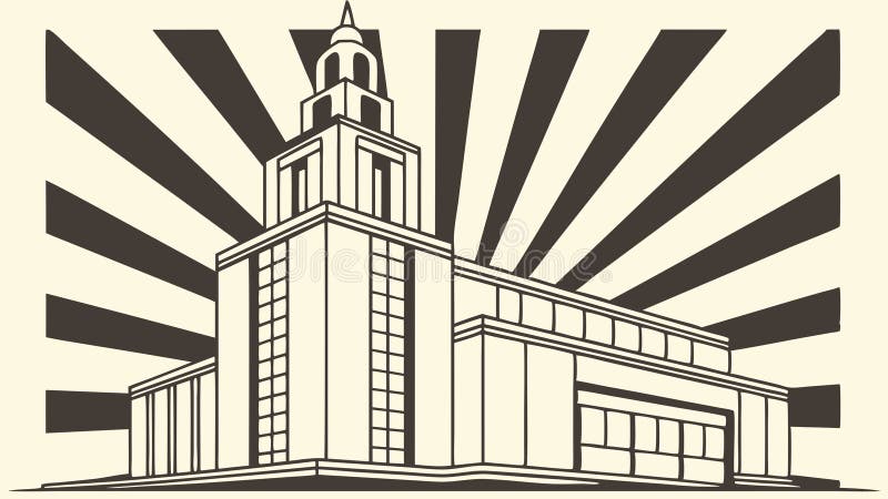 Grand Building with Radiating Sun Rays, Majestic Architecture, Vector ...