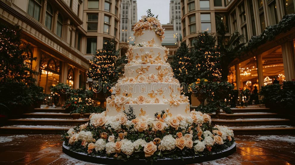 Grand Cake Display in Winter Courtyard Stock Image - Image of large ...