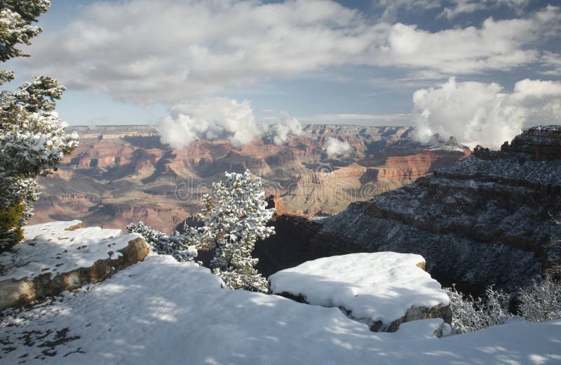 Grand Canyon, South Rim Snow Stock Photo - Image of western, clouds ...