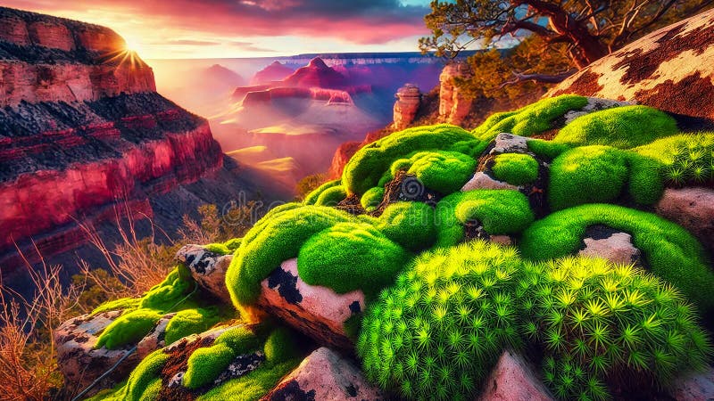 Grand Canyon in Spring, Featuring Moss Growing on the Rocks Stock ...