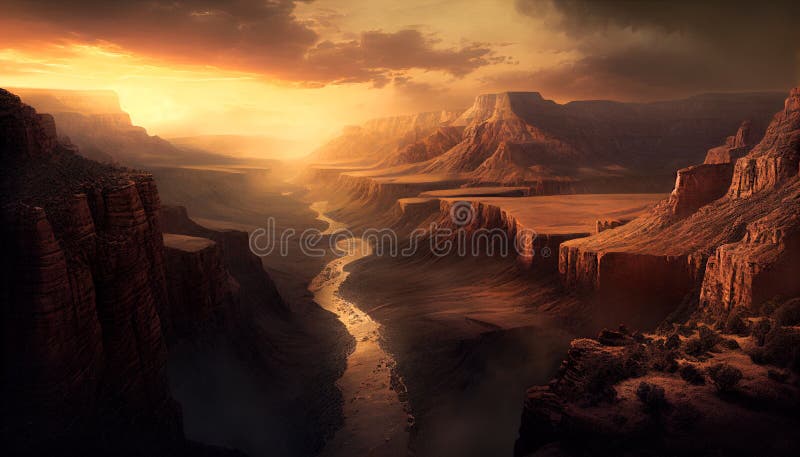 Grand Canyon At Sunrise Scenic View Of Rocky Desert In Arizona Usa