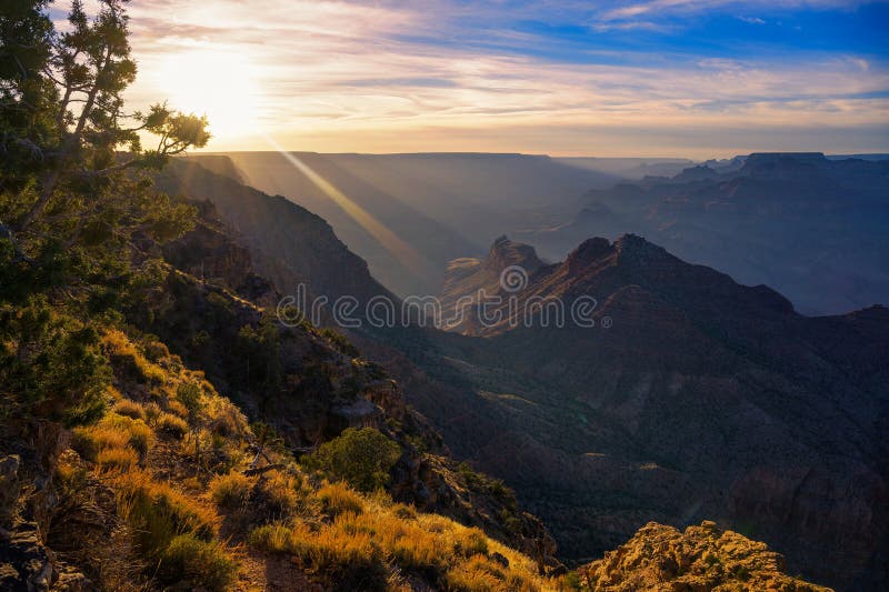Grand Canyon at Sunset Viewed from Desert View Watchtower Stock Image ...
