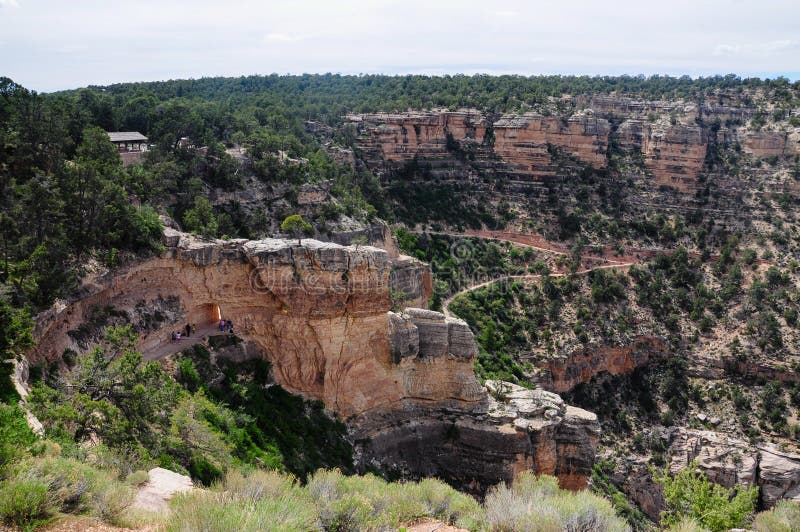 Grand Canyon View Cliffs Green Vegetation Under Cloudy Sky Stock Photos ...