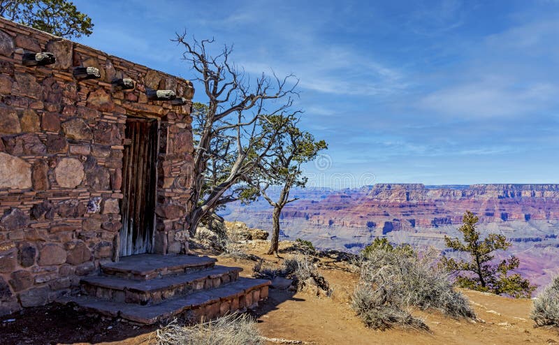 Grand Canyon View from Desert View Point with Old Building Stock Photo ...