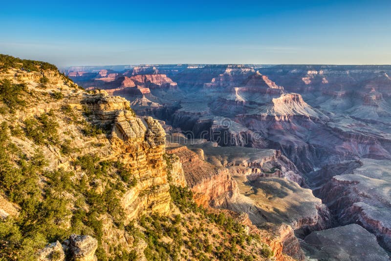 Grand Canyon View from South Rim with Bright Blue Sky at Sunset Stock ...