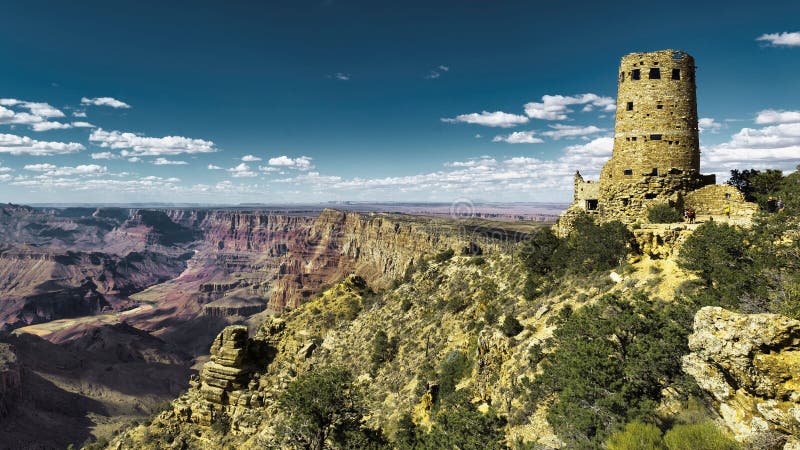Grand Canyon with a Watchtower on a Sunny Day Stock Photo - Image of ...