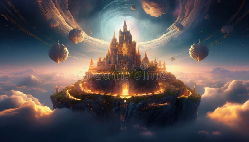 Majestic Floating Castle Surrounded by Cosmic Stock Image - Image of ...