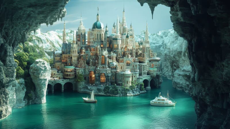 A Grand Castle Nestled in a Coastal Cliffside, Surrounded by Turquoise ...