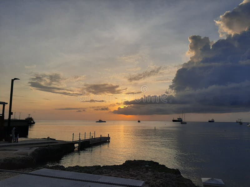 Grand Cayman George Town Ocean Sunset Stock Photo - Image of cayman ...