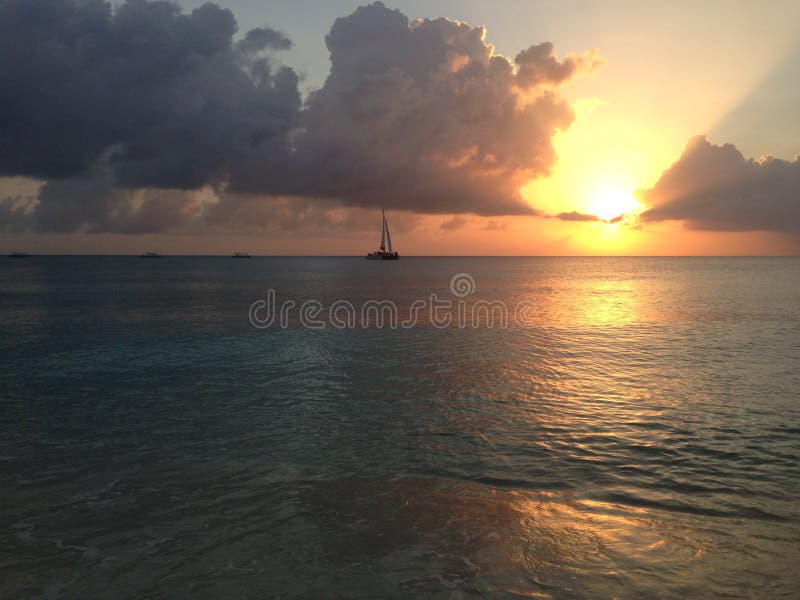 Grand Cayman Sunset stock image. Image of mile, seven - 58007597