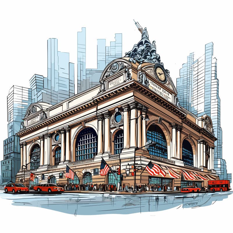 Grand Central Terminal. Grand Central Terminal Hand-drawn Comic ...