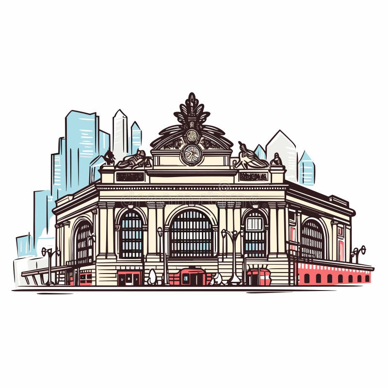 Grand Central Terminal. Grand Central Terminal Hand-drawn Comic ...