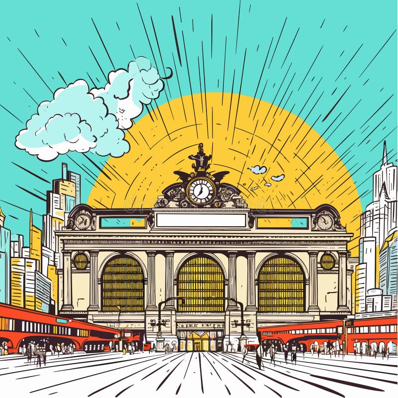 Grand Central Terminal. Grand Central Terminal Hand-drawn Comic ...