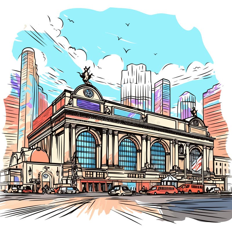 Grand Central Terminal. Grand Central Terminal Hand-drawn Comic ...
